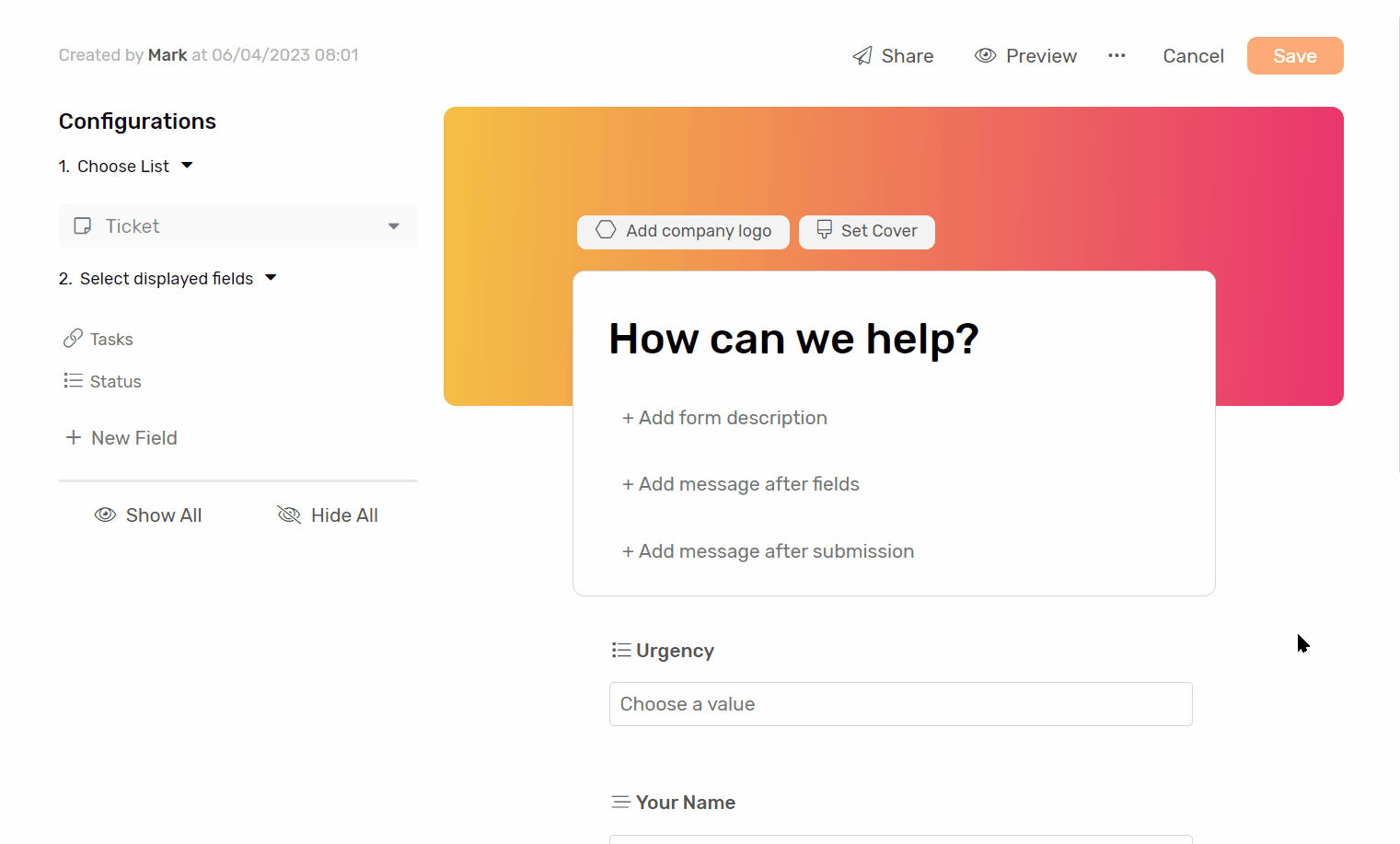 Workiom Help Center | Internal Forms